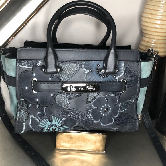 Coach | Bags | Coach Swagger Embroidered Floral Leather And Suede ...
